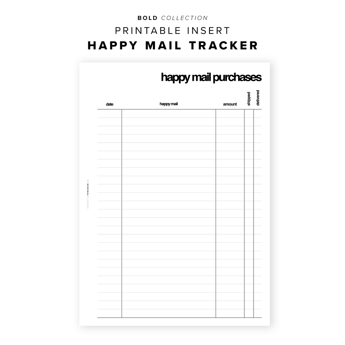 PR144 - Happy Mail Tracker - Printable Insert – My Minimal Planner