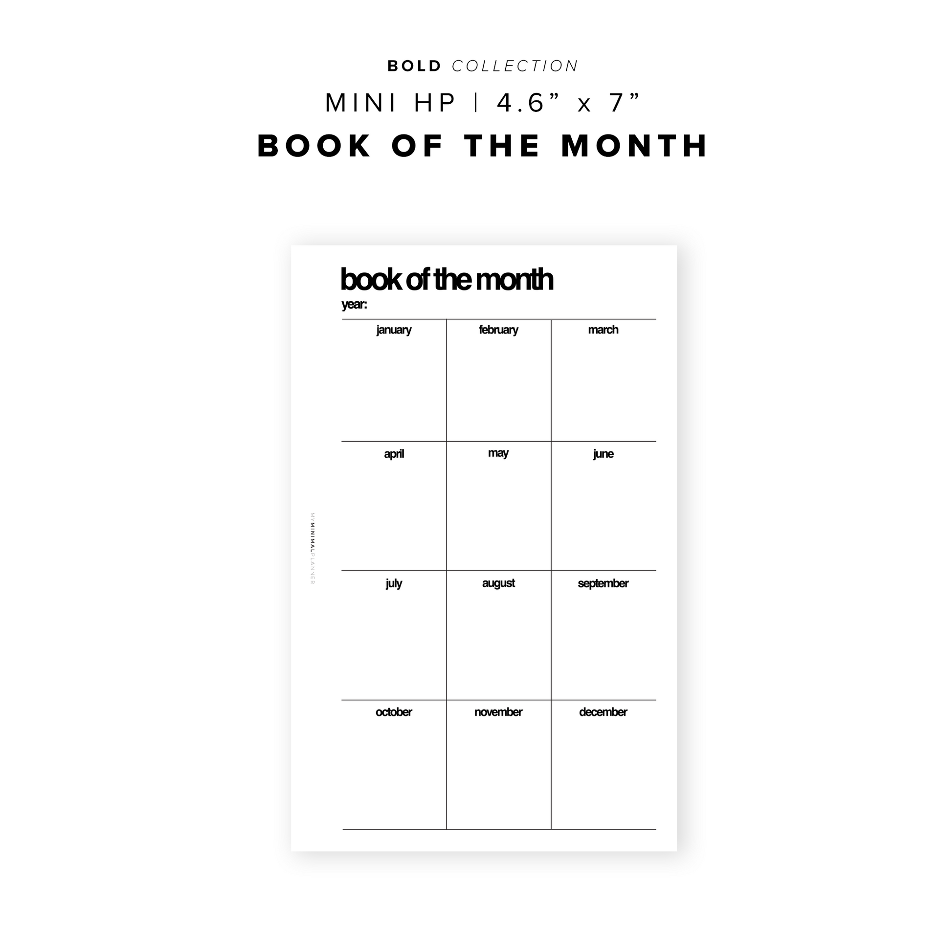 PR162 - Book of the Month - Printable Insert – My Minimal Planner