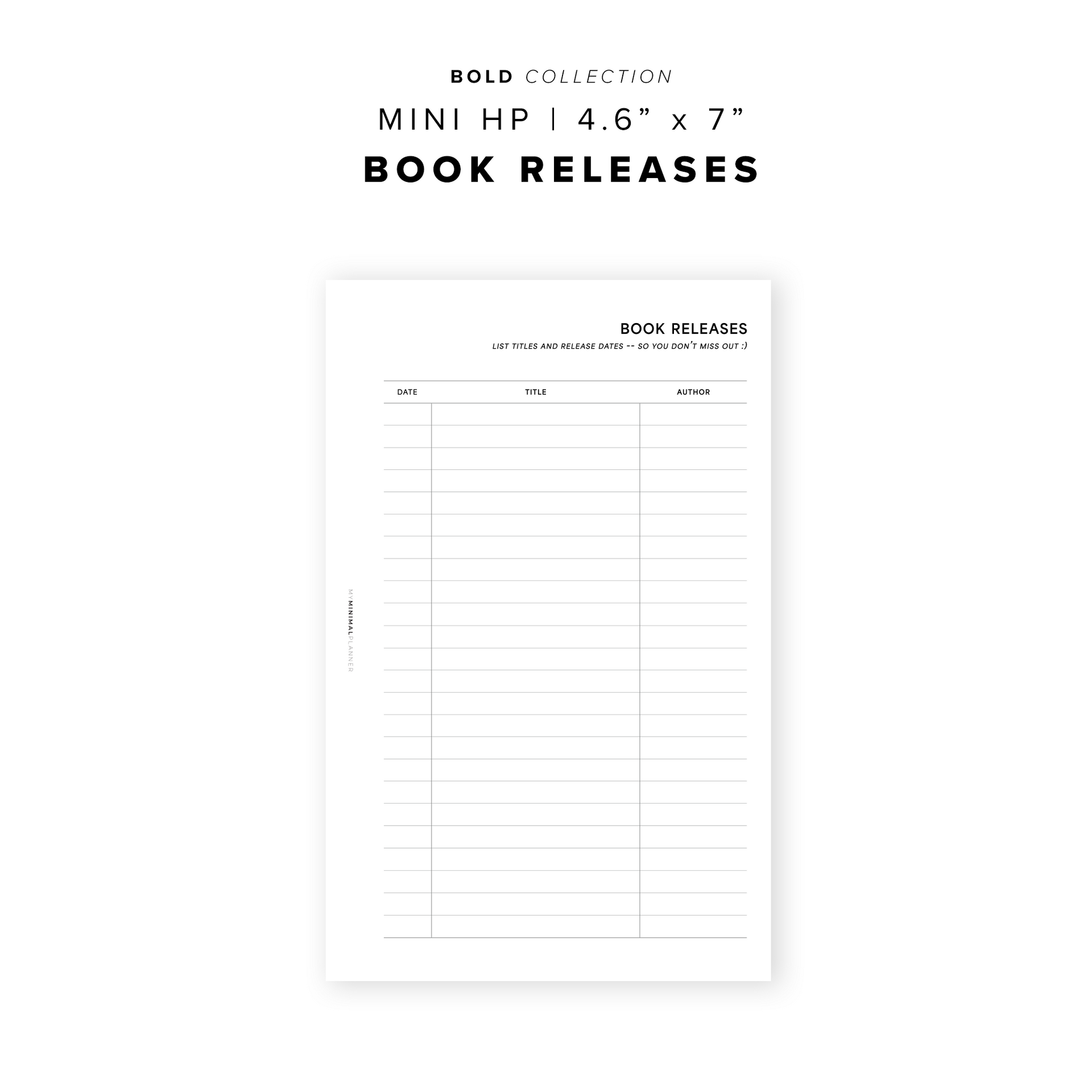 PR198 - Book Releases - Printable Insert – My Minimal Planner