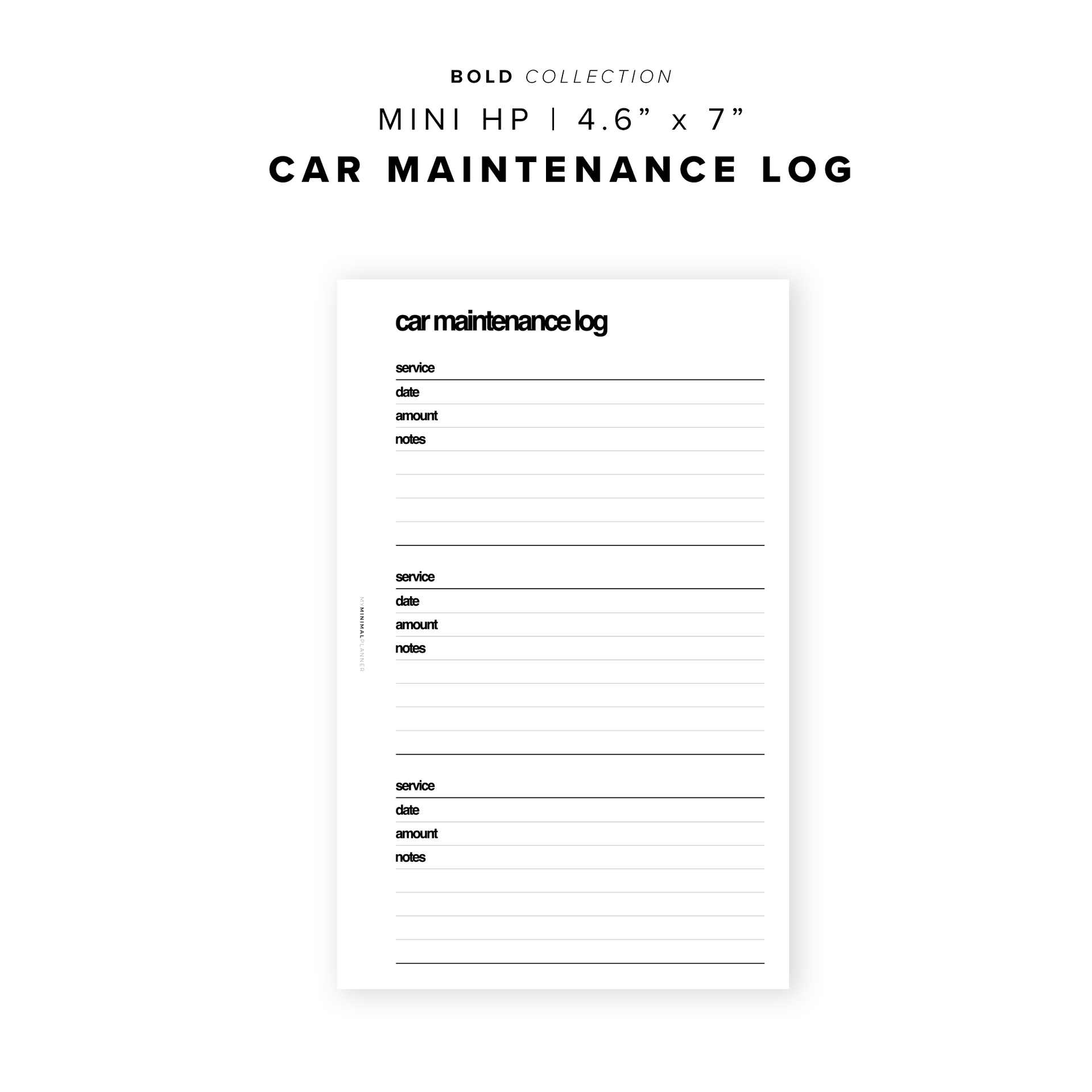 PR150 - Car Maintenance Log - Printable Insert – My Minimal Planner