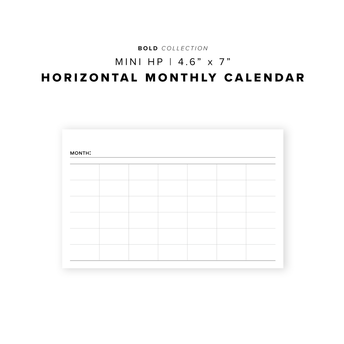 PR205 - Horizontal Monthly Calendar - Printable Insert – My Minimal Planner