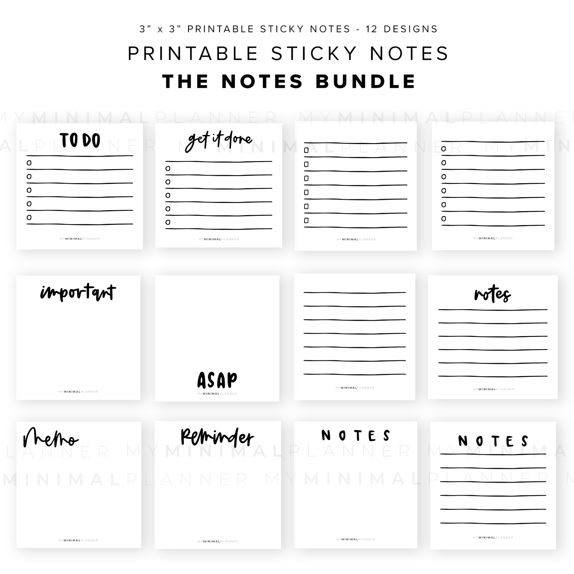 PSN02 - The Notes Bundle - Printable Sticky Notes – My Minimal Planner