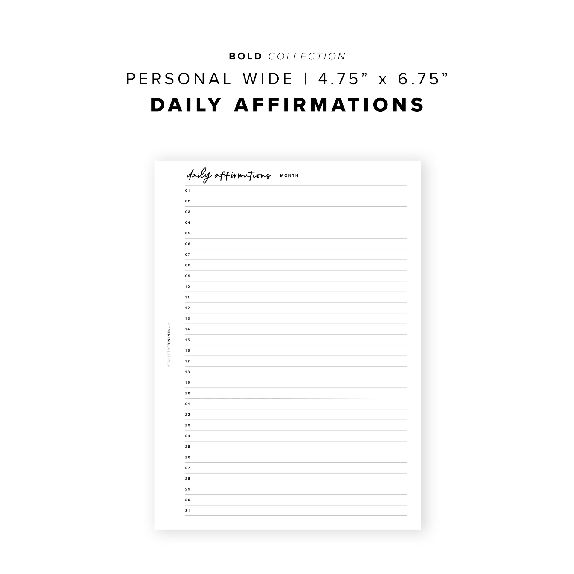 PR116 - Daily Affirmations - Printable Insert – My Minimal Planner