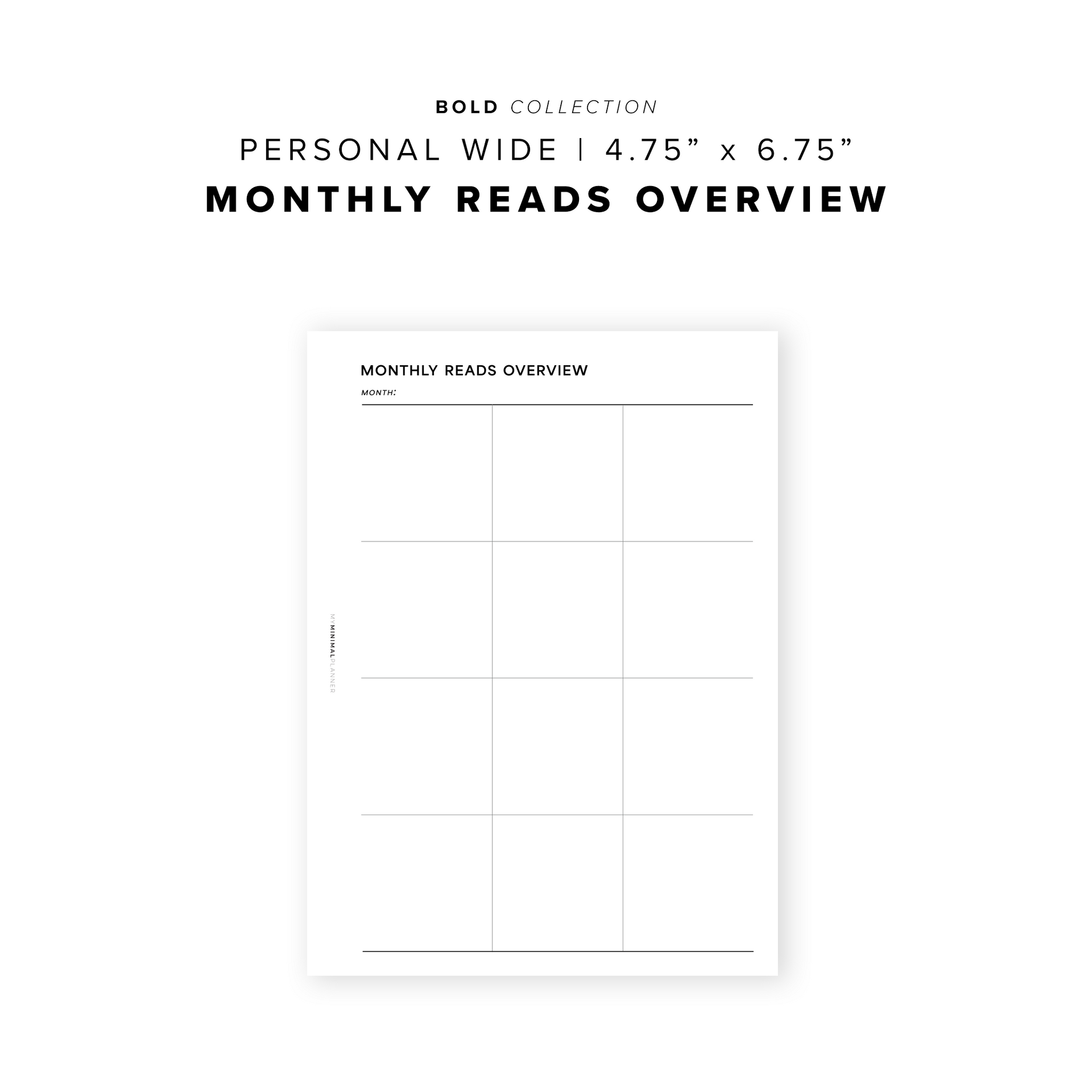PR197 - Monthly Reads Overview - Printable Insert – My Minimal Planner