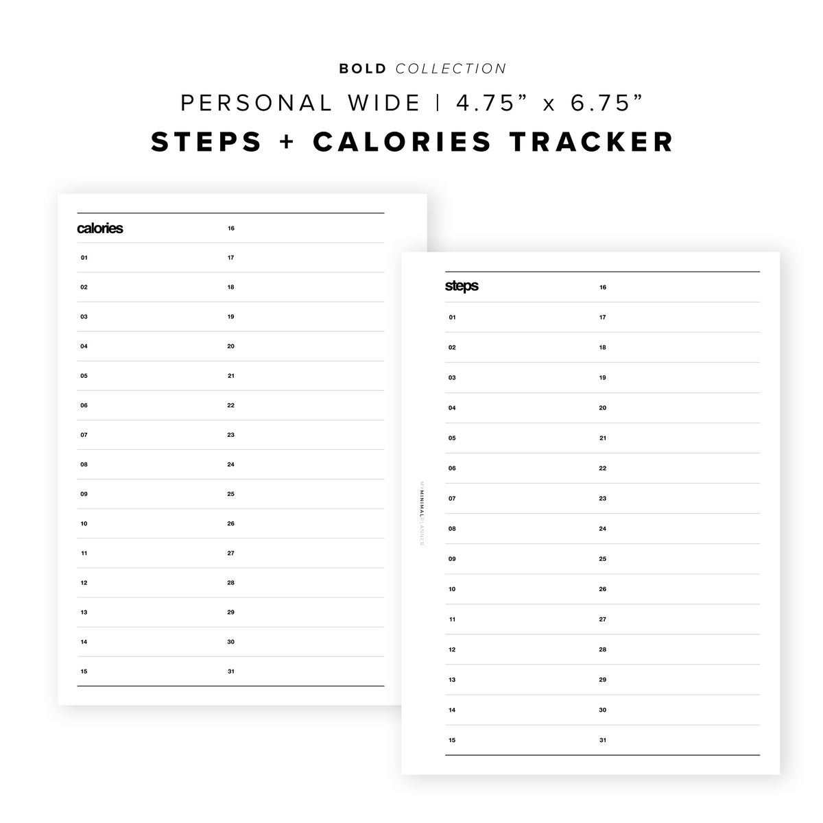 PR142 - Steps + Calories Tracker - Printable Insert – My Minimal Planner