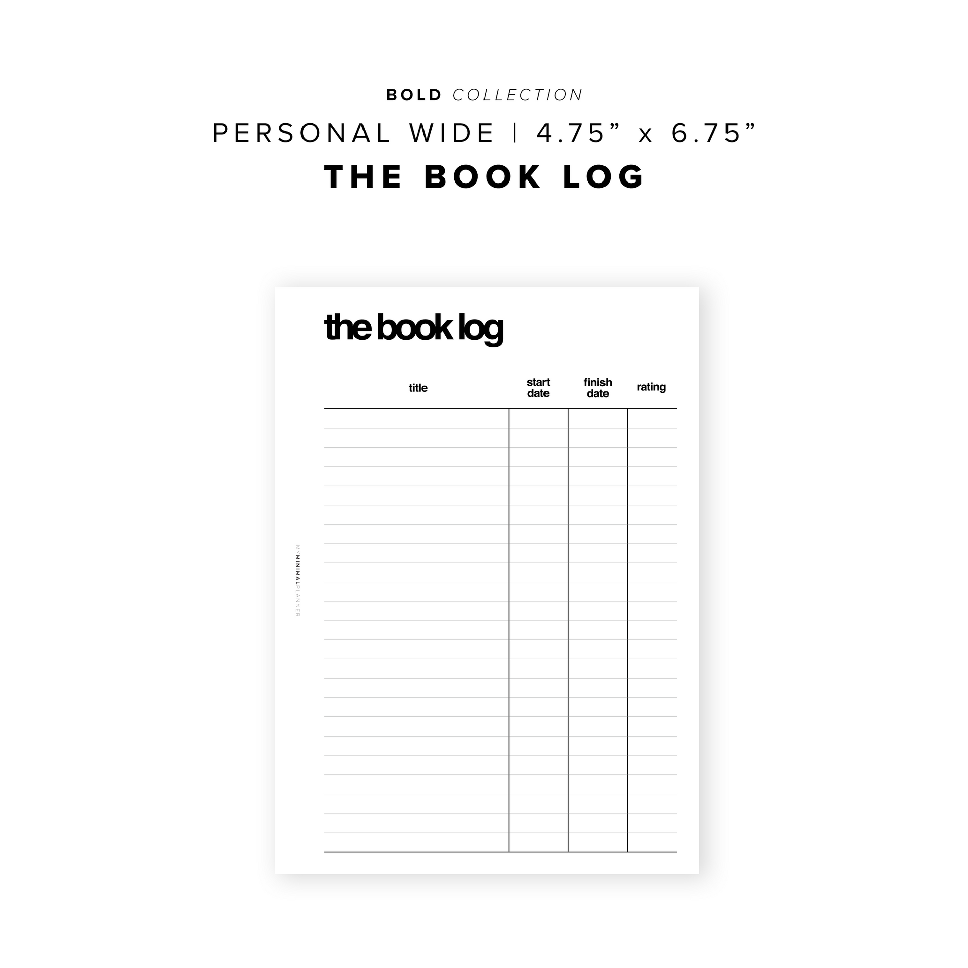 PR161 - The Book Log - Printable Insert – My Minimal Planner