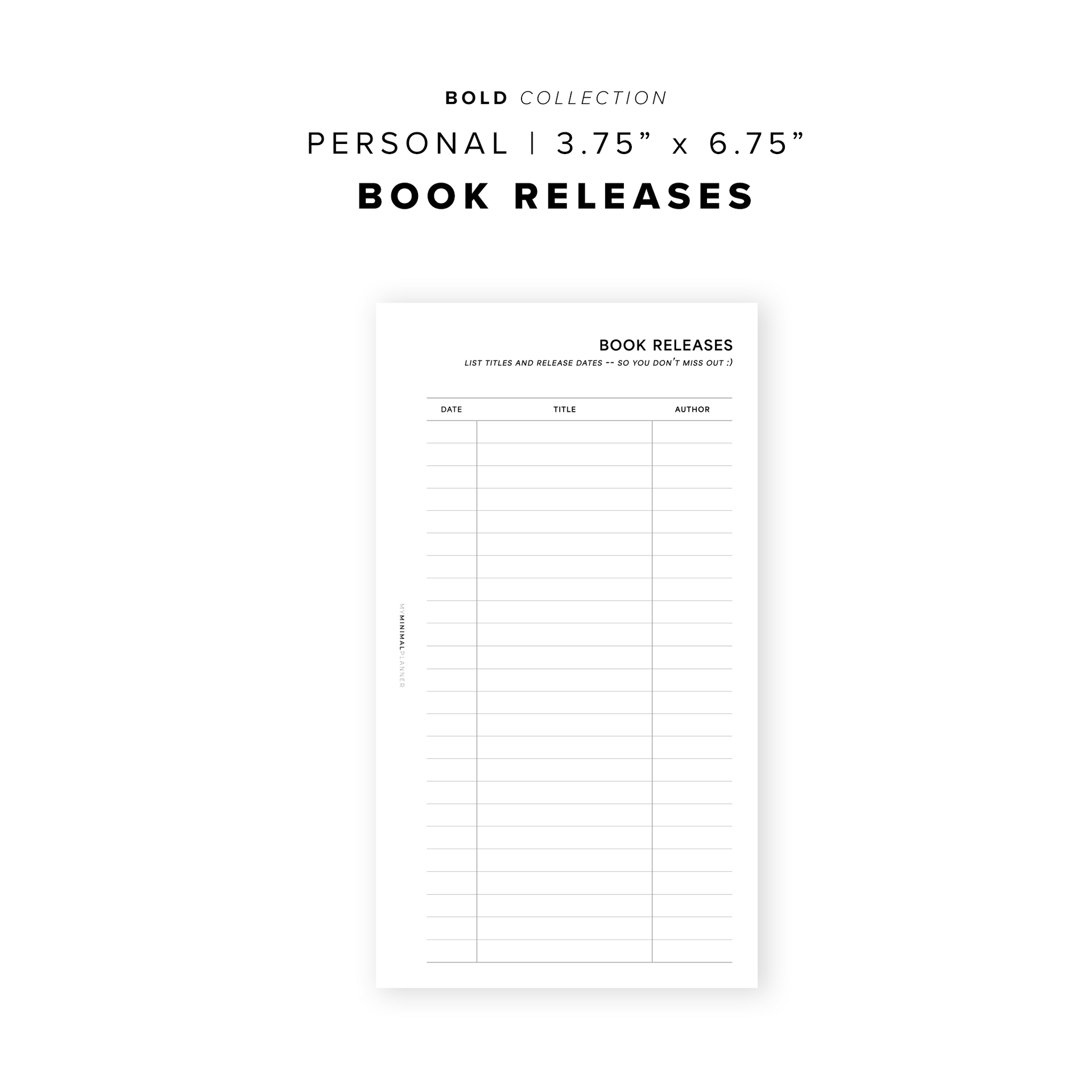 PR198 - Book Releases - Printable Insert – My Minimal Planner