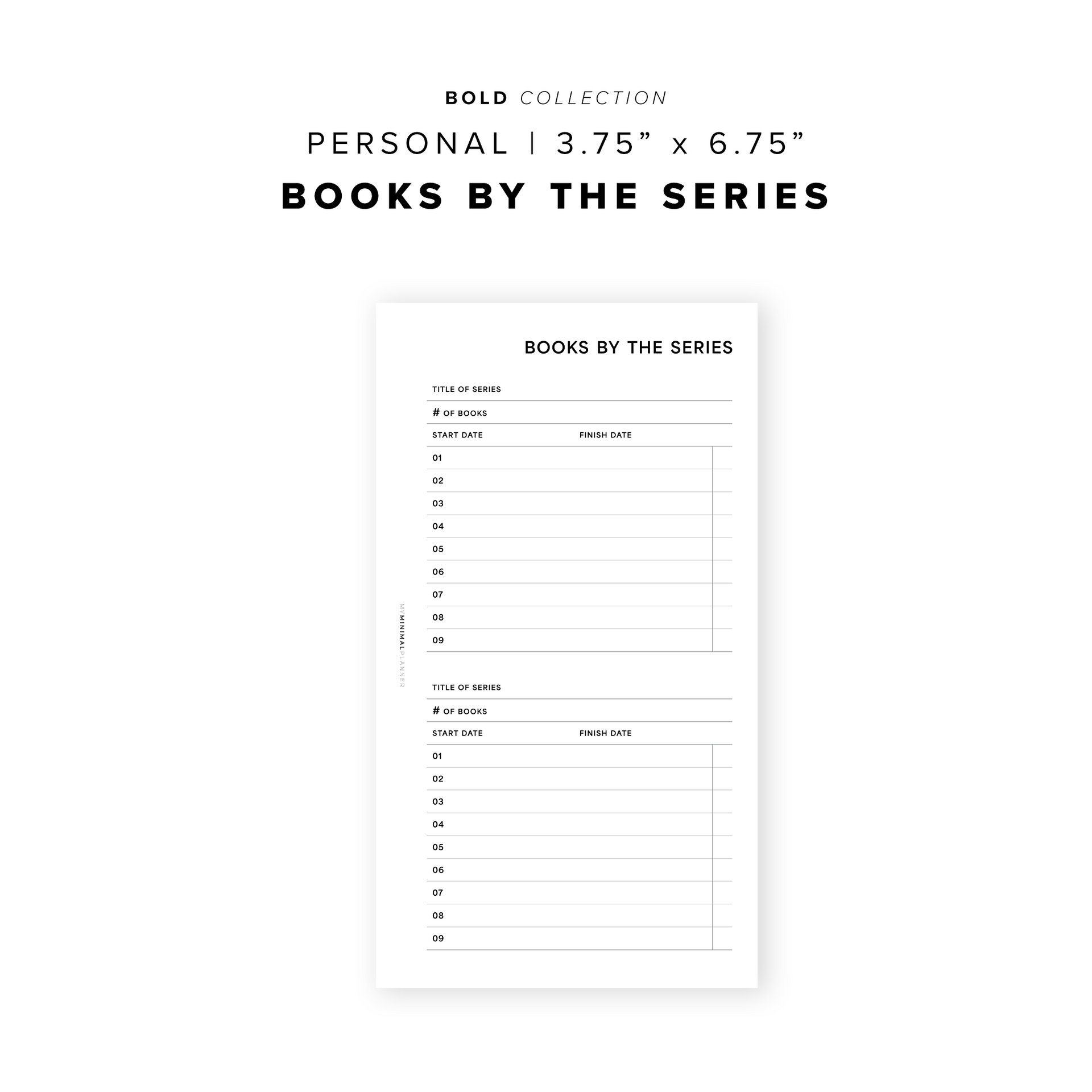 PR194 - Books by the Series - Printable Insert – My Minimal Planner