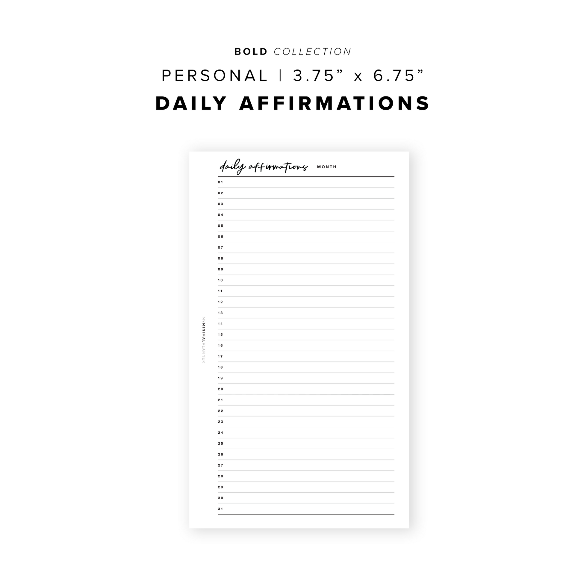 PR116 - Daily Affirmations - Printable Insert – My Minimal Planner