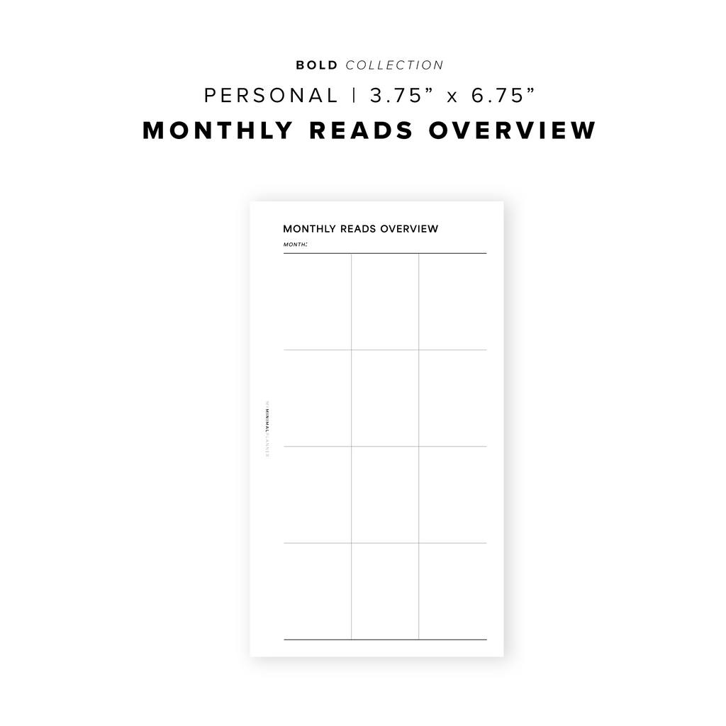 PR197 - Monthly Reads Overview - Printable Insert – My Minimal Planner