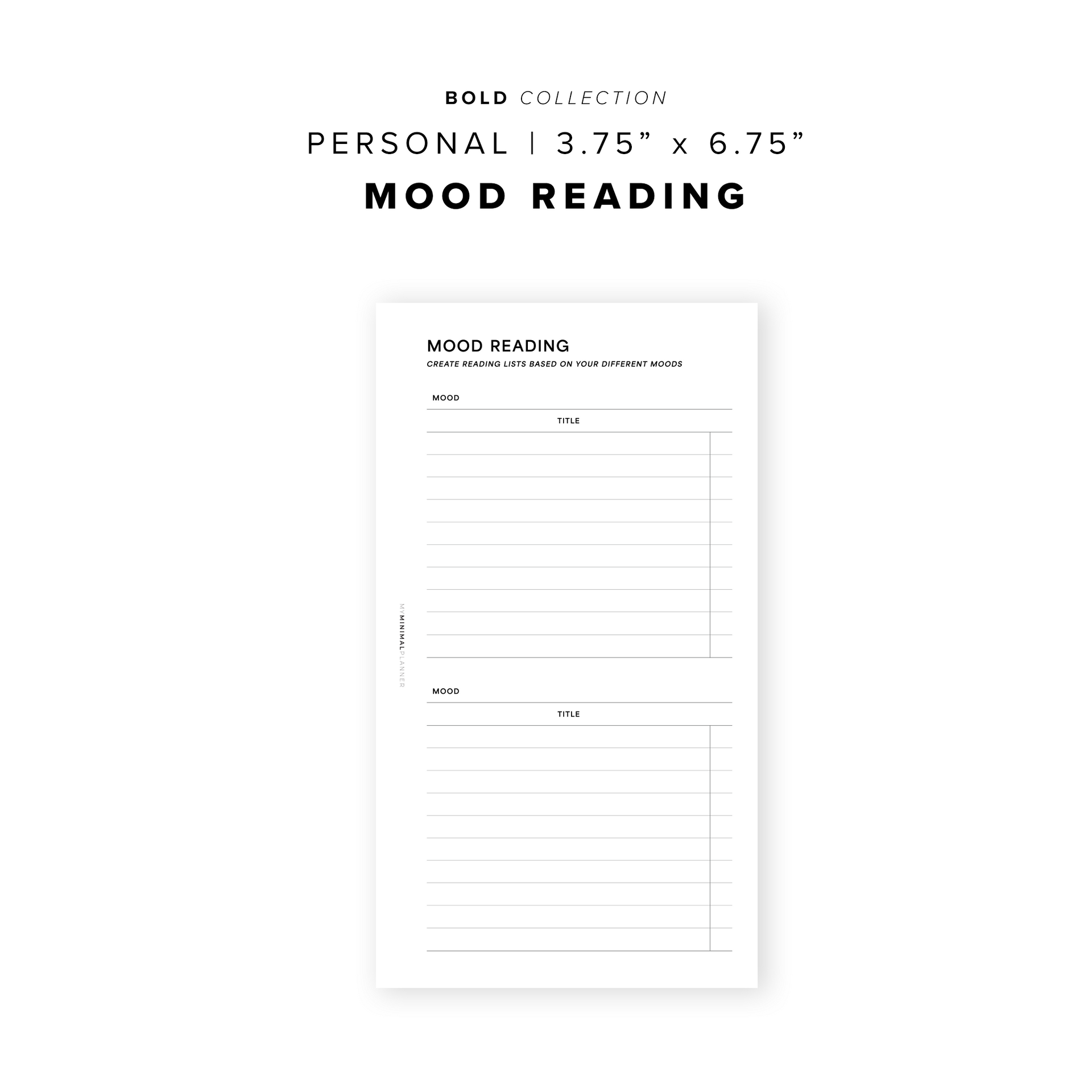 PR193 - Mood Reading - Printable Insert – My Minimal Planner