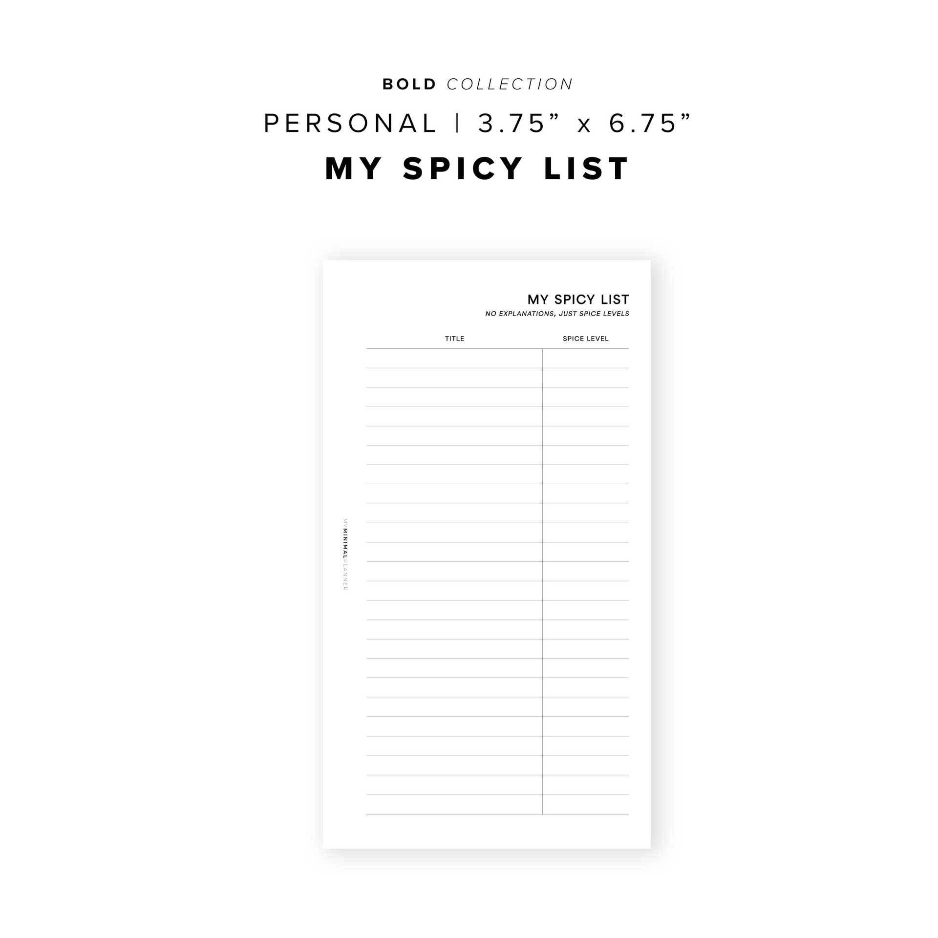 PR189 - The Spicy List - Printable Insert – My Minimal Planner