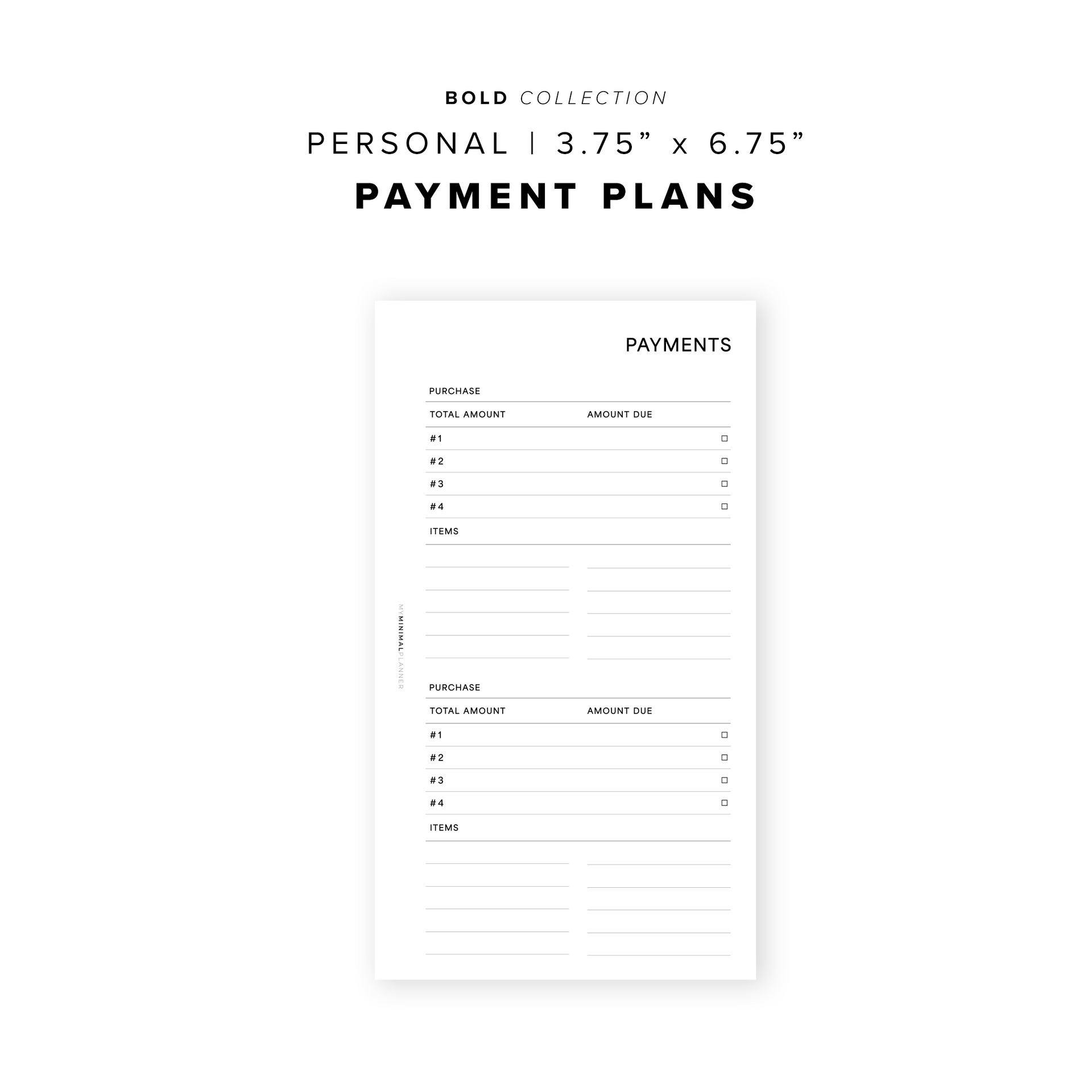 PR188 - Payment Plans - Printable Insert – My Minimal Planner