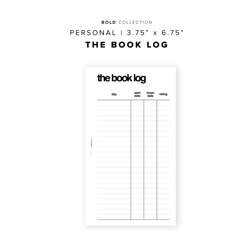 PR161 - The Book Log - Printable Insert – My Minimal Planner