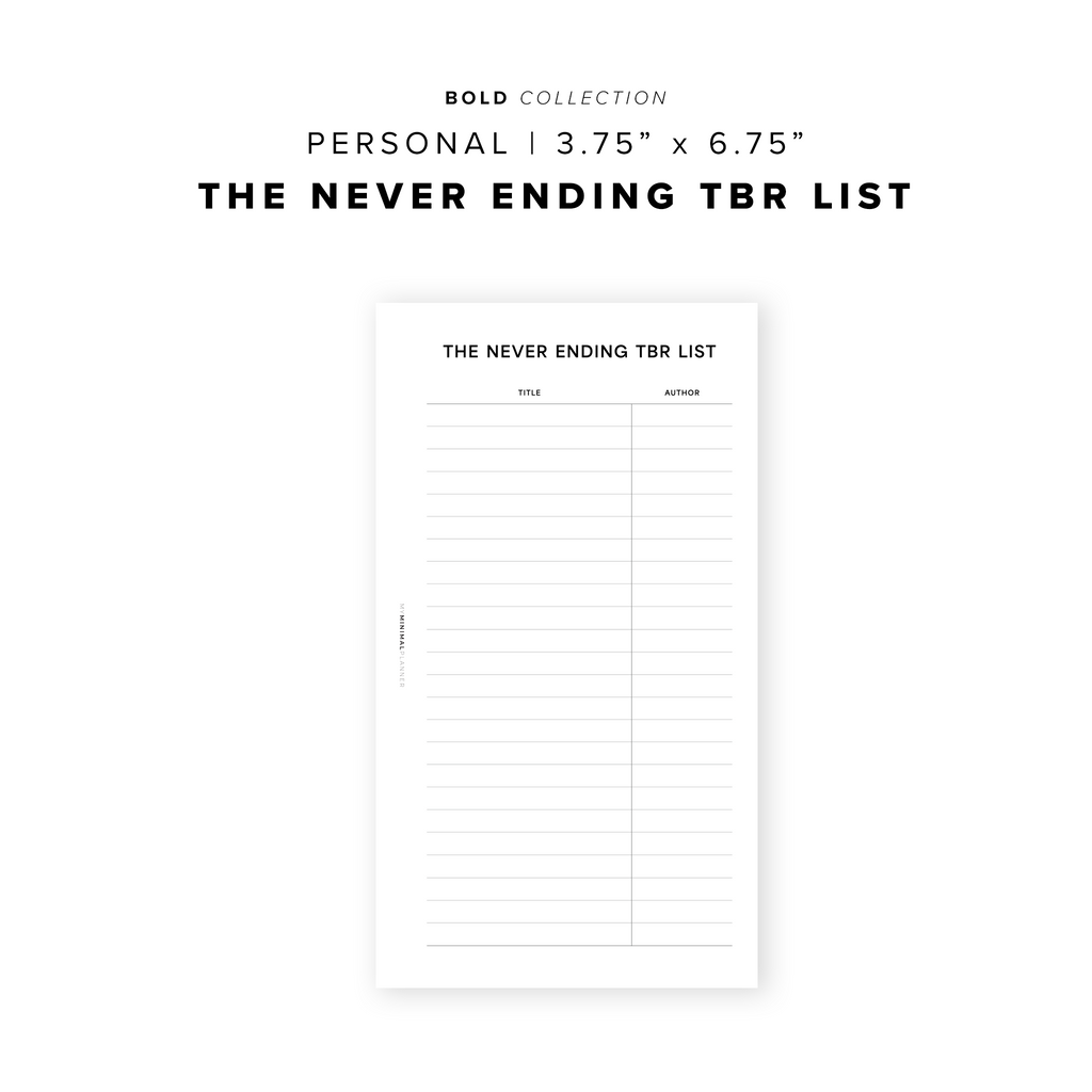 PR192 - The Never Ending TBR List - Printable Insert – My Minimal Planner