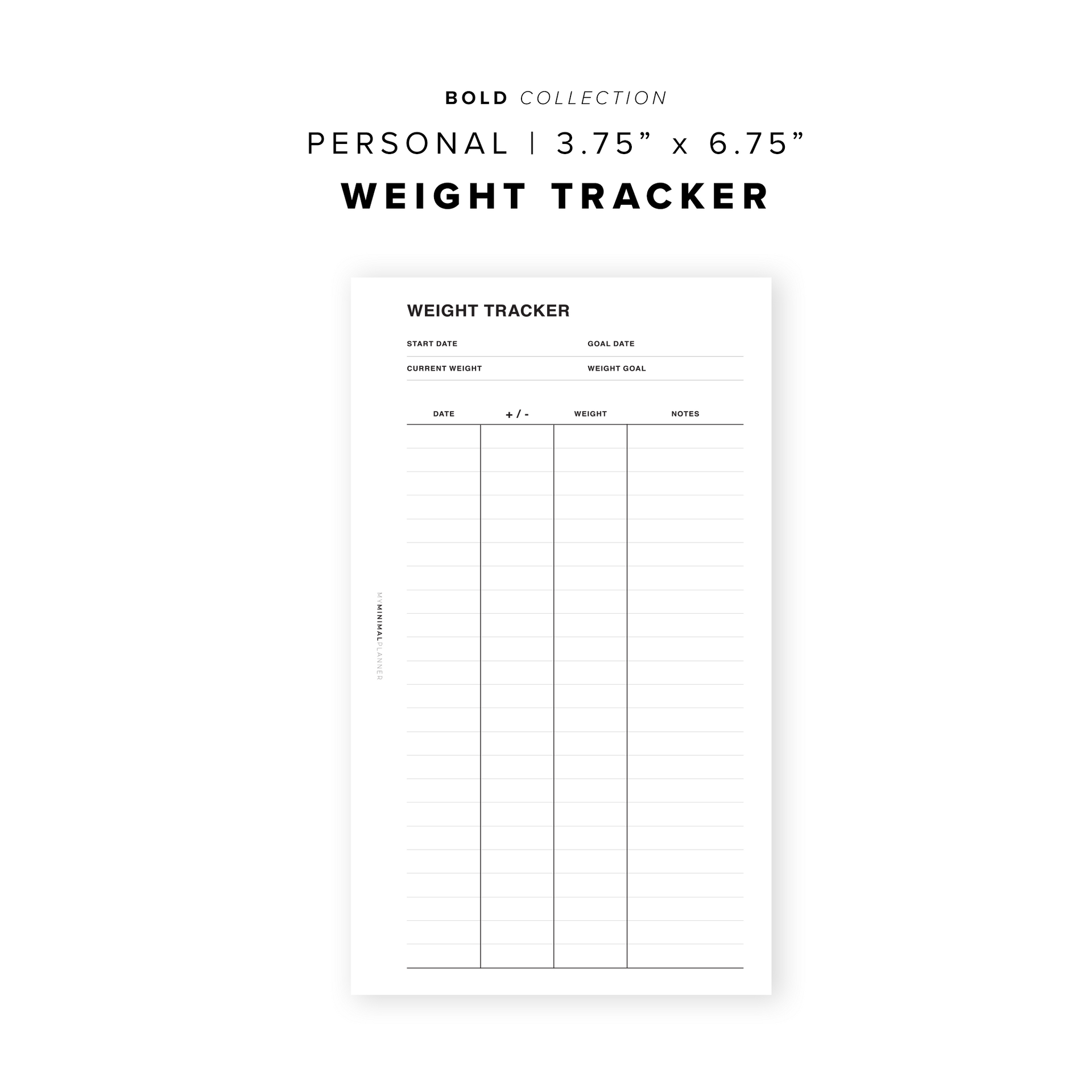 PR80 - Weight Tracker - Printable Insert – My Minimal Planner