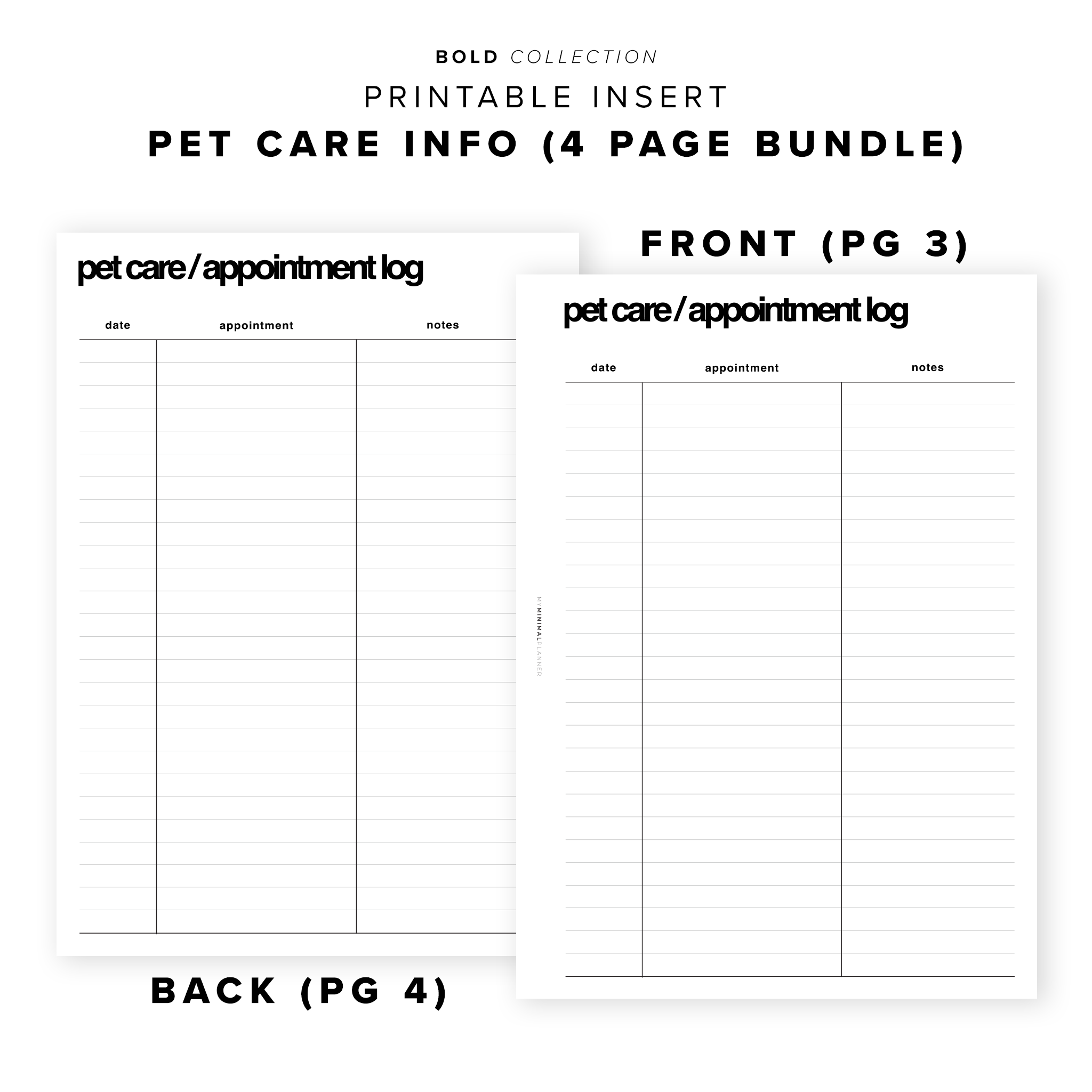 PR178 - Pet Care Information - Printable Insert – My Minimal Planner