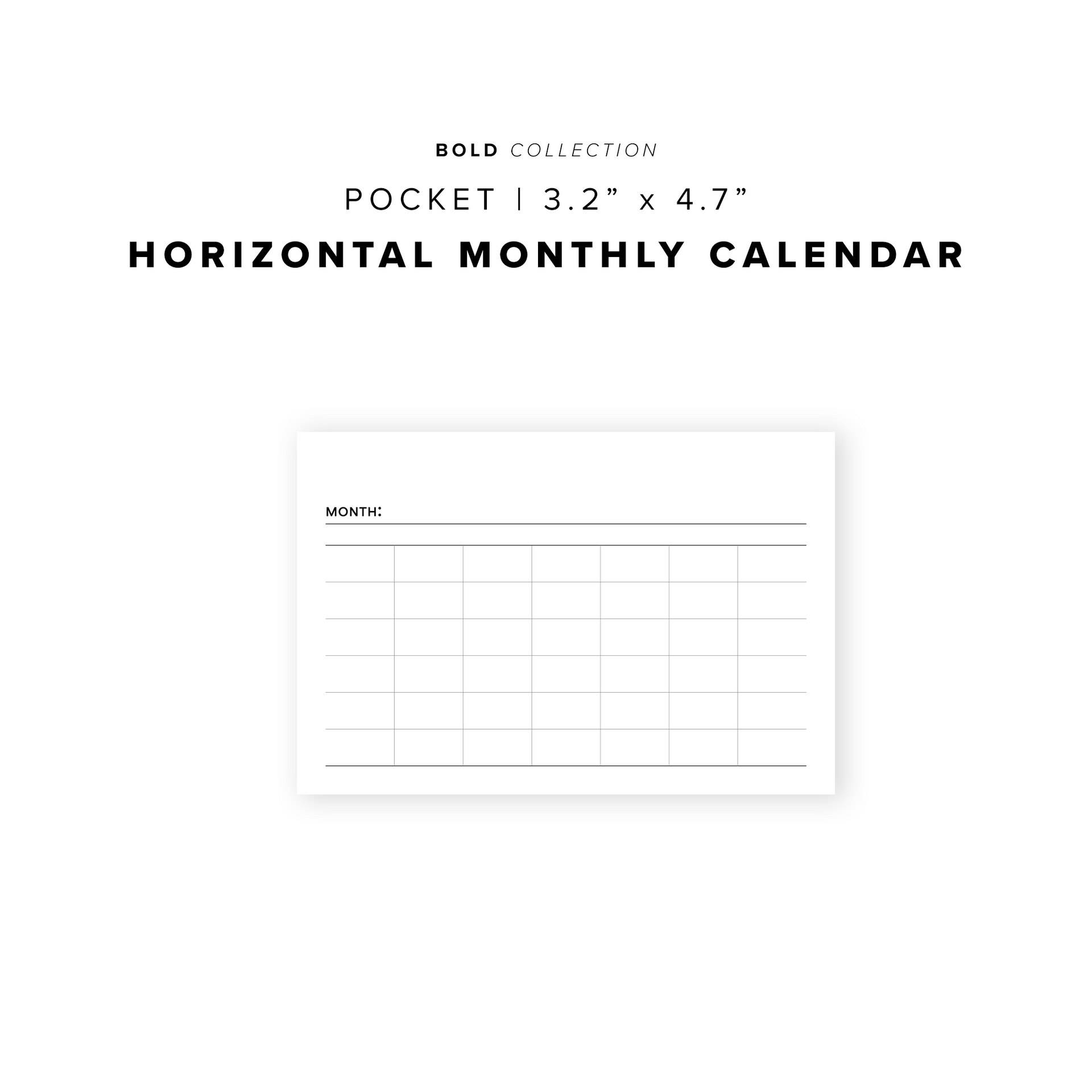 PR205 - Horizontal Monthly Calendar - Printable Insert – My Minimal Planner