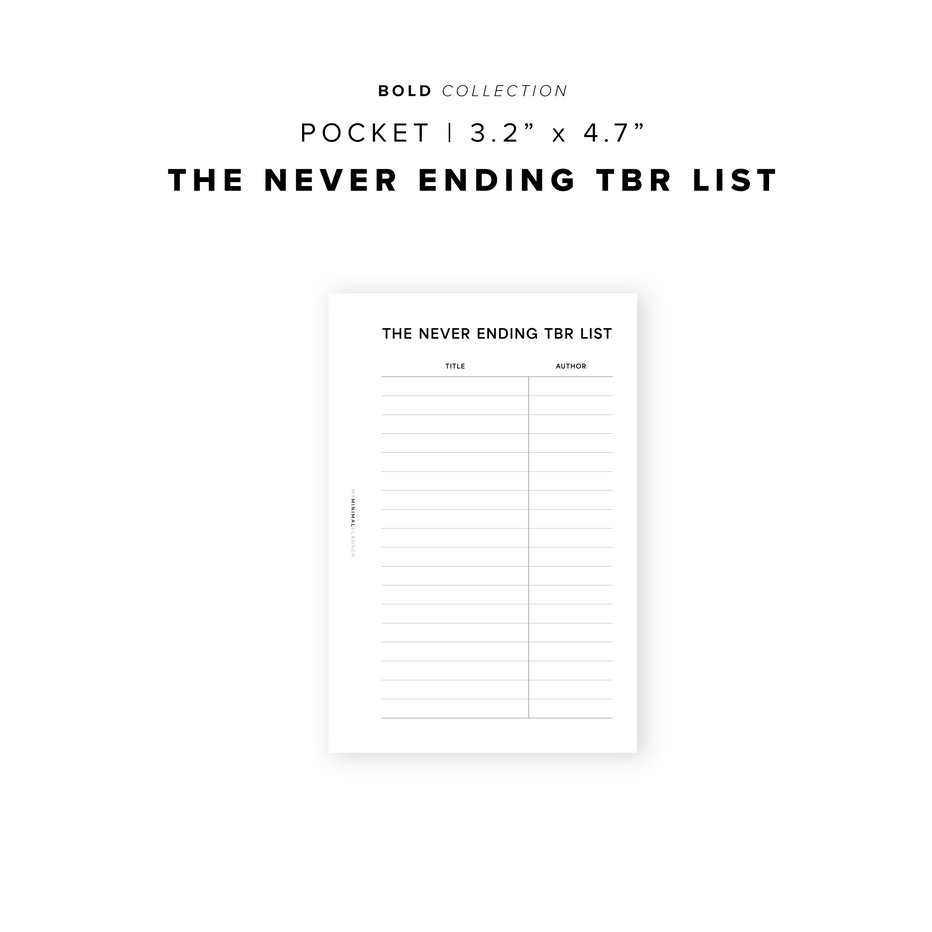 PR192 - The Never Ending TBR List - Printable Insert – My Minimal Planner
