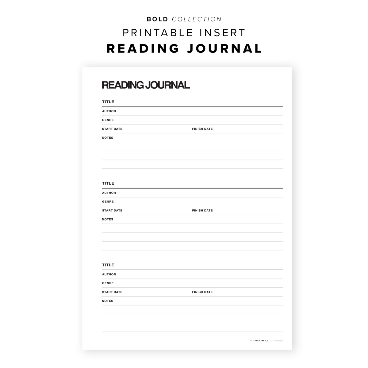 PR108 - Reading Journal - Printable Insert – My Minimal Planner
