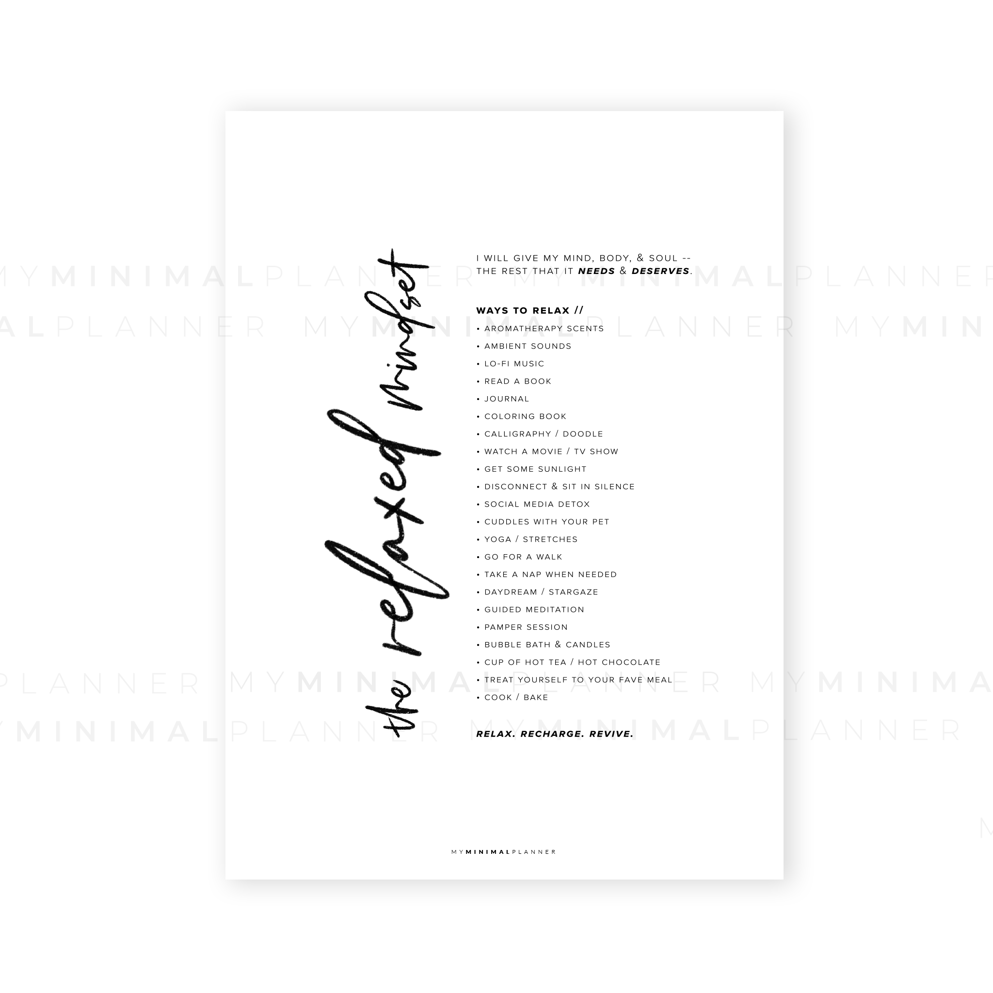 PRD67 - The Relaxed Mindset - Printable Dashboard – My Minimal Planner