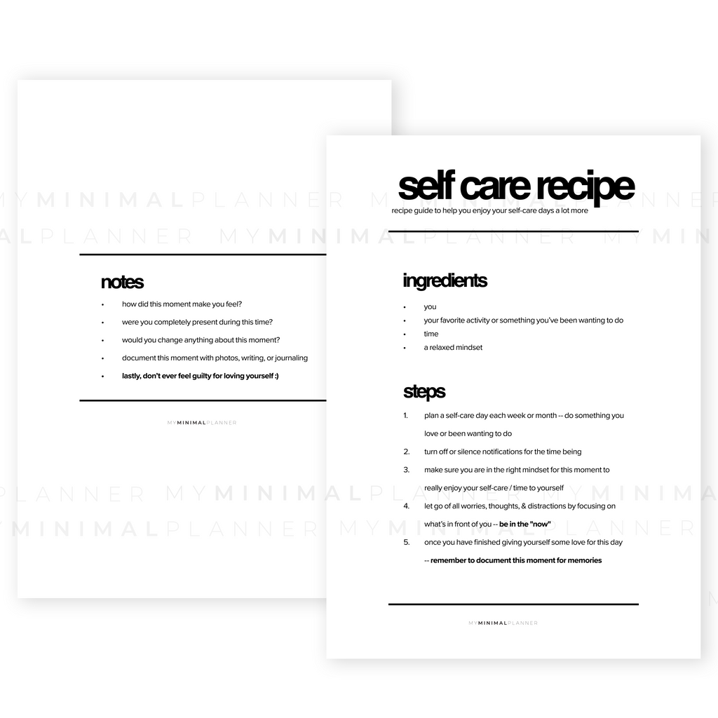PRD121 - Self Care Recipe - Printable Dashboard – My Minimal Planner