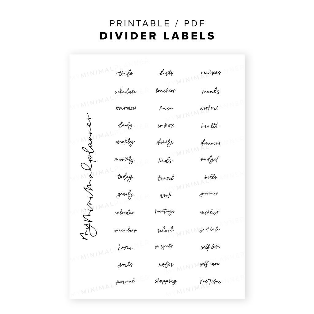 PRS02 - Divider Labels - Printable Stickers – My Minimal Planner