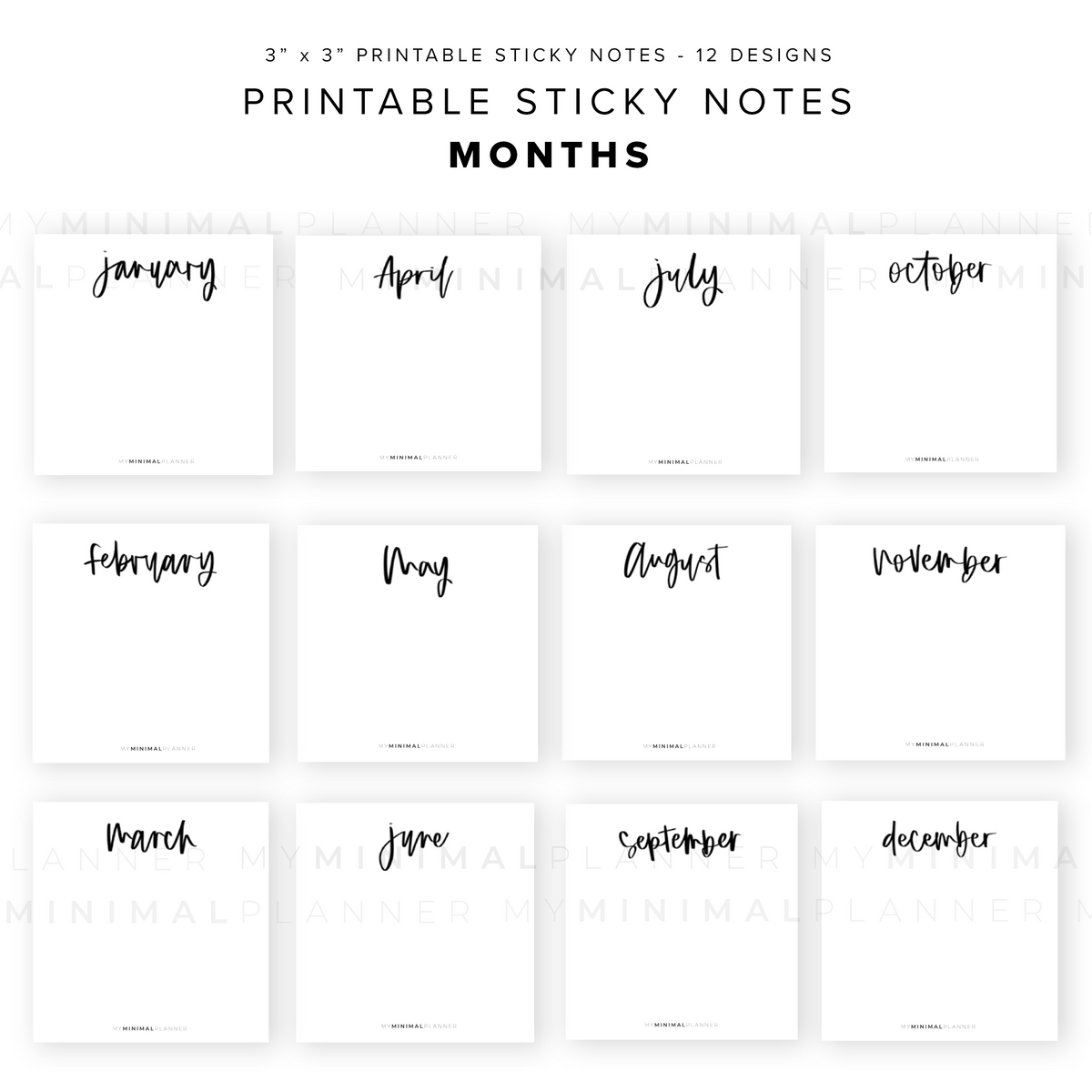 PSN05 - Months - Printable Sticky Notes – My Minimal Planner