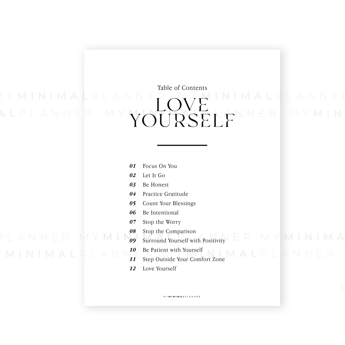 PRD143 - Table of Contents: Love Yourself - Printable Dashboard – My ...