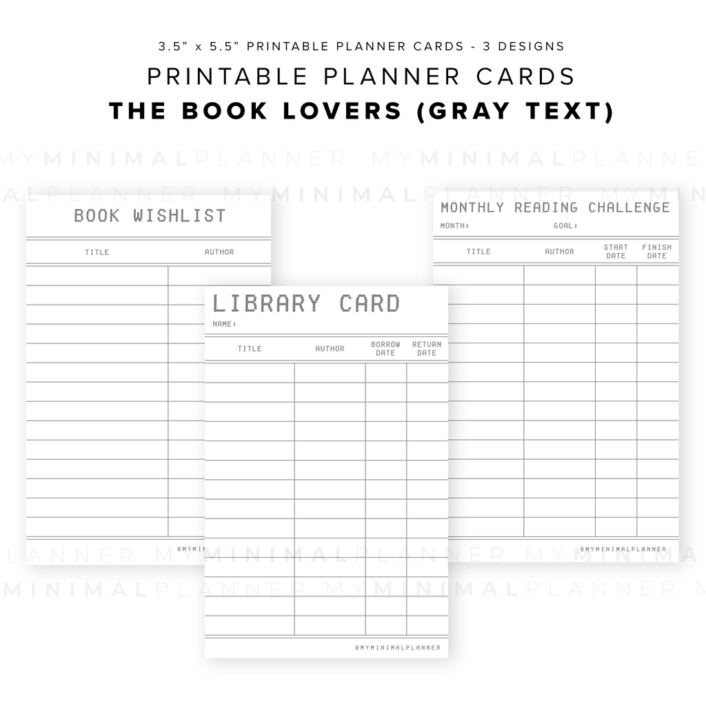 PPC03 - The Book Lovers - Printable Planner Cards – My Minimal Planner