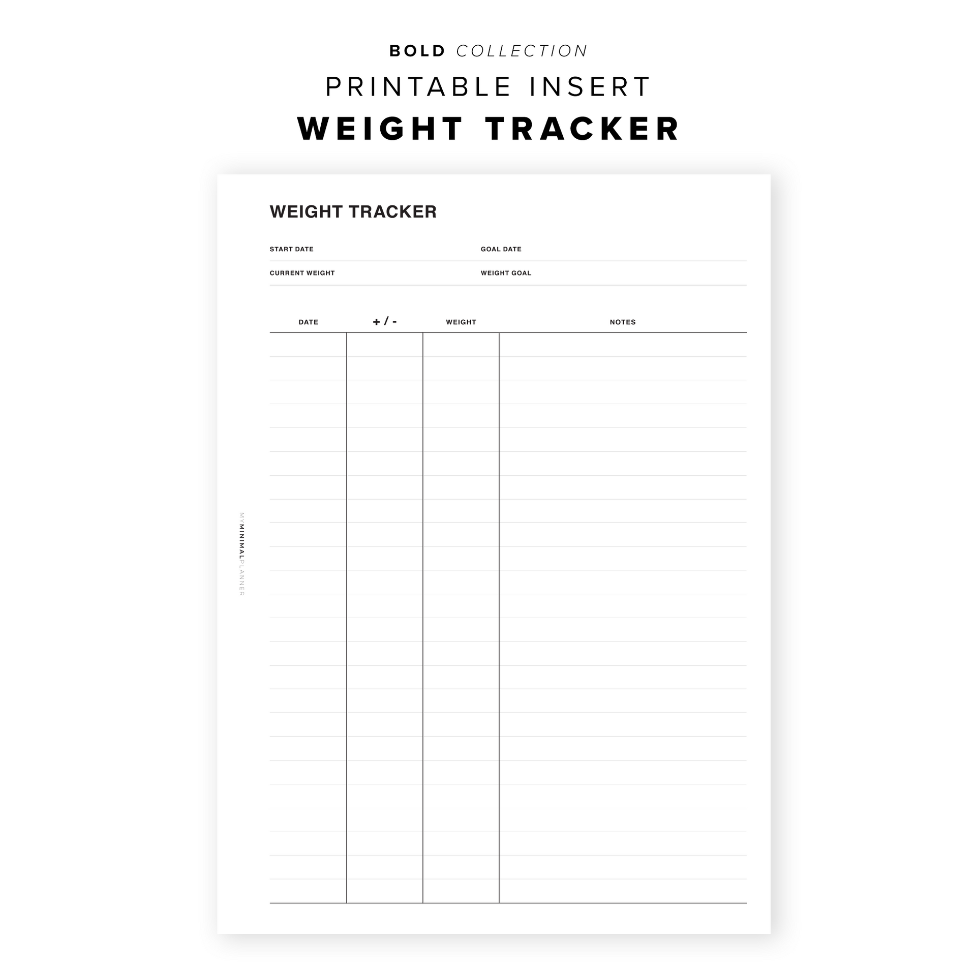 PR80 - Weight Tracker - Printable Insert – My Minimal Planner